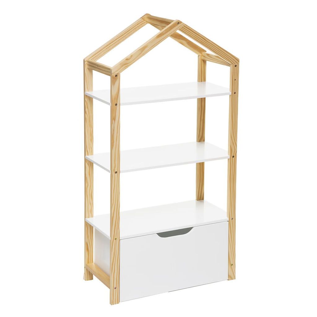 Ház formájú könyvespolc 120 cm, fehér-fa - LOUPINOU - ️ Időtálló design ...